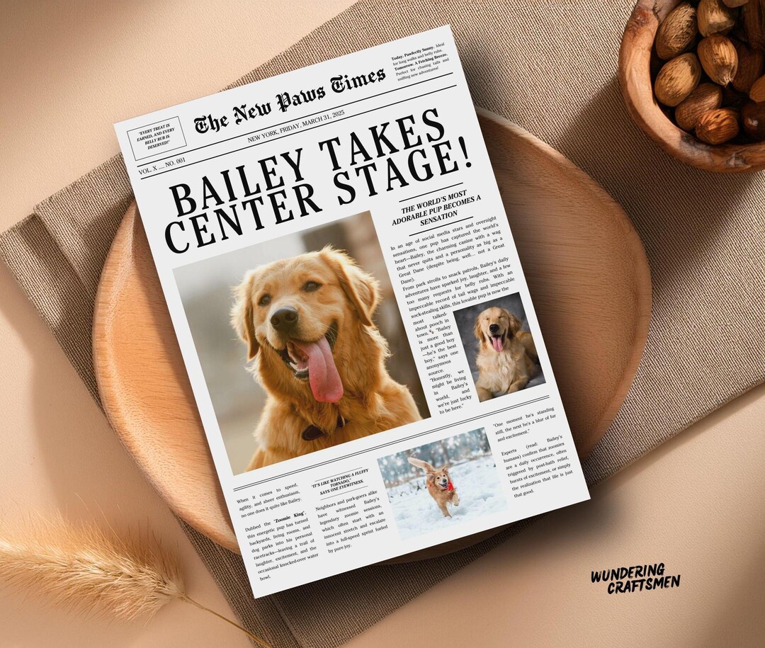 Editable Pet Newspaper Wall Art Template Gift Idea for Pawrent Editable ...