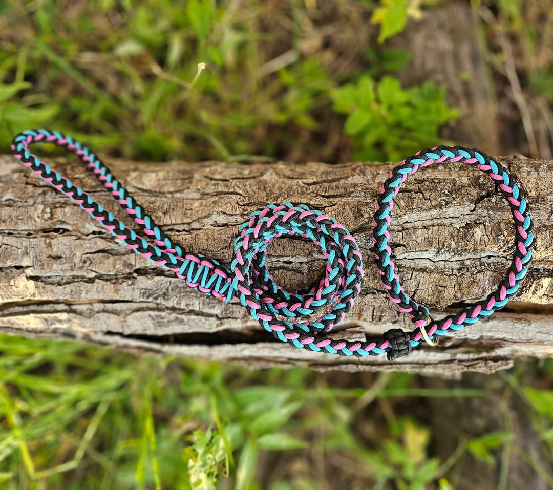 Paracord Dog Slip Leash - Black Blue & Pink Leash - Braided Pet Lead ...