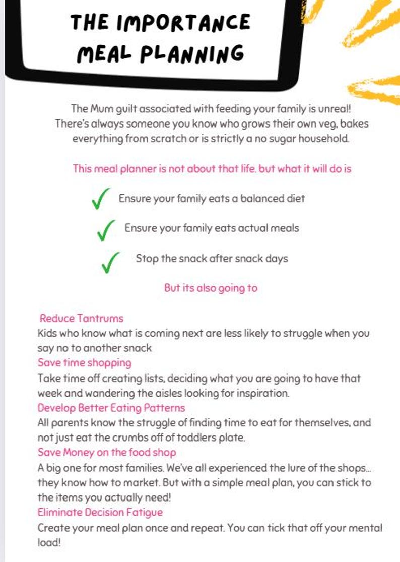 Family Meal Planner the Kids Will Love - Etsy