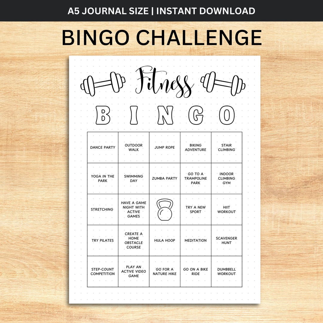 Fitness Bingo Challenge, Fitness Challenge, Bingo Printable, Dot Grid ...