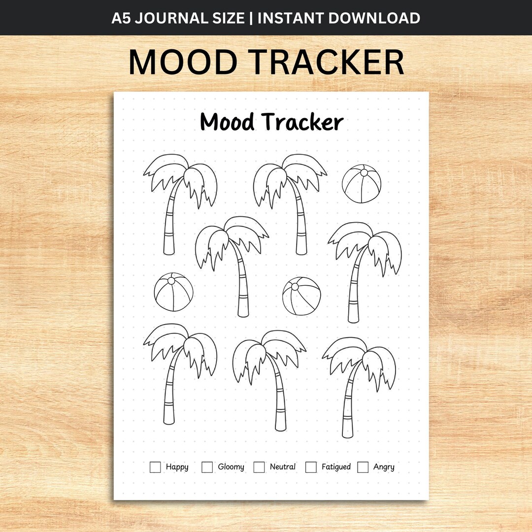 Palm Tree Mood Tracker - Bullet Journal - A5 Dotted Journal - Journal Tracker - Printable ...