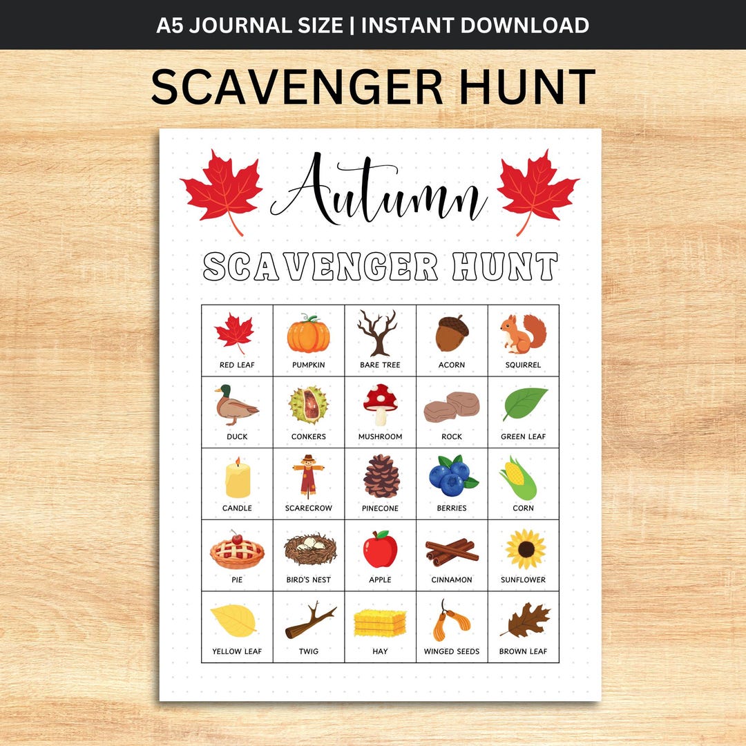 Autumn Scavenger Hunt, Dot Grid Journal - Etsy