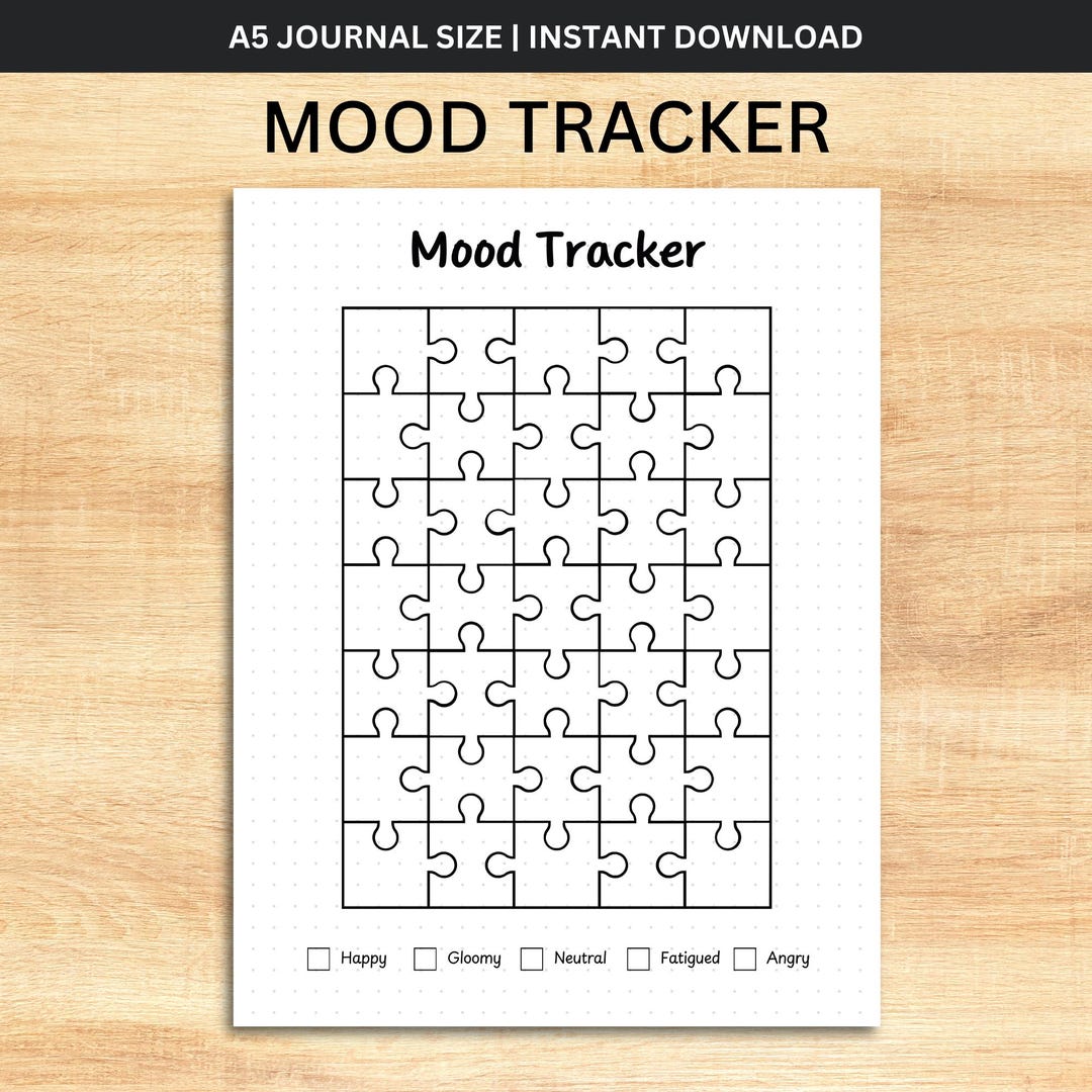 Jigsaw Puzzle Mood Tracker, Dot Grid Journal, A5 Journal Printable ...