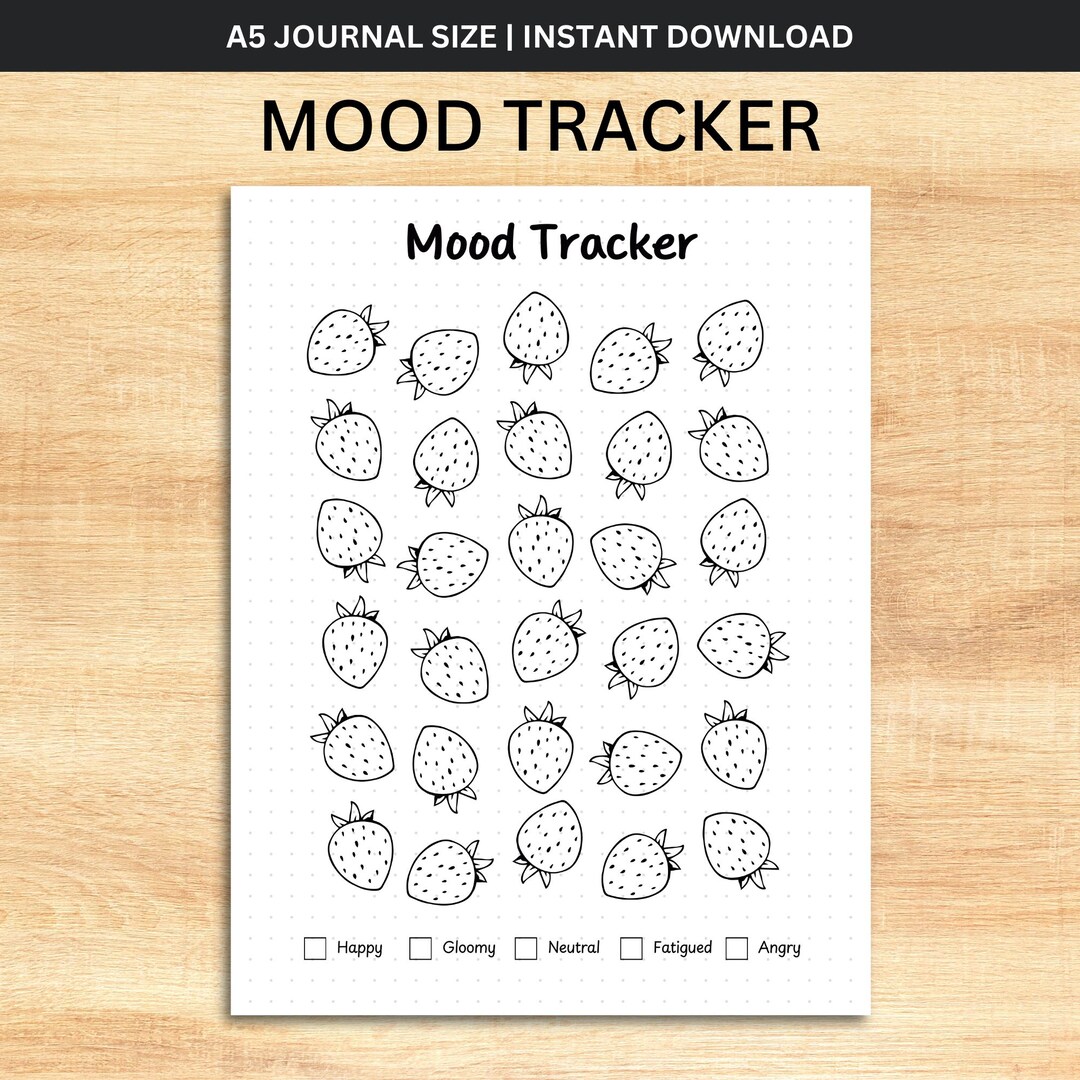 Strawberry Mood Tracker, Journal Dotted Pages - Etsy