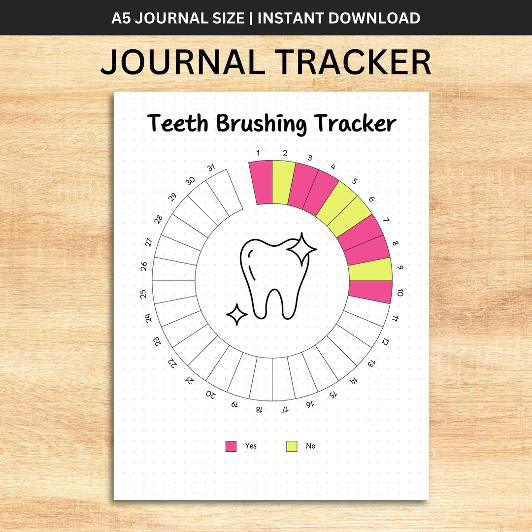 Teeth Brushing Tracker - Monthly Tracker - Bullet Journal - A5 Dotted ...