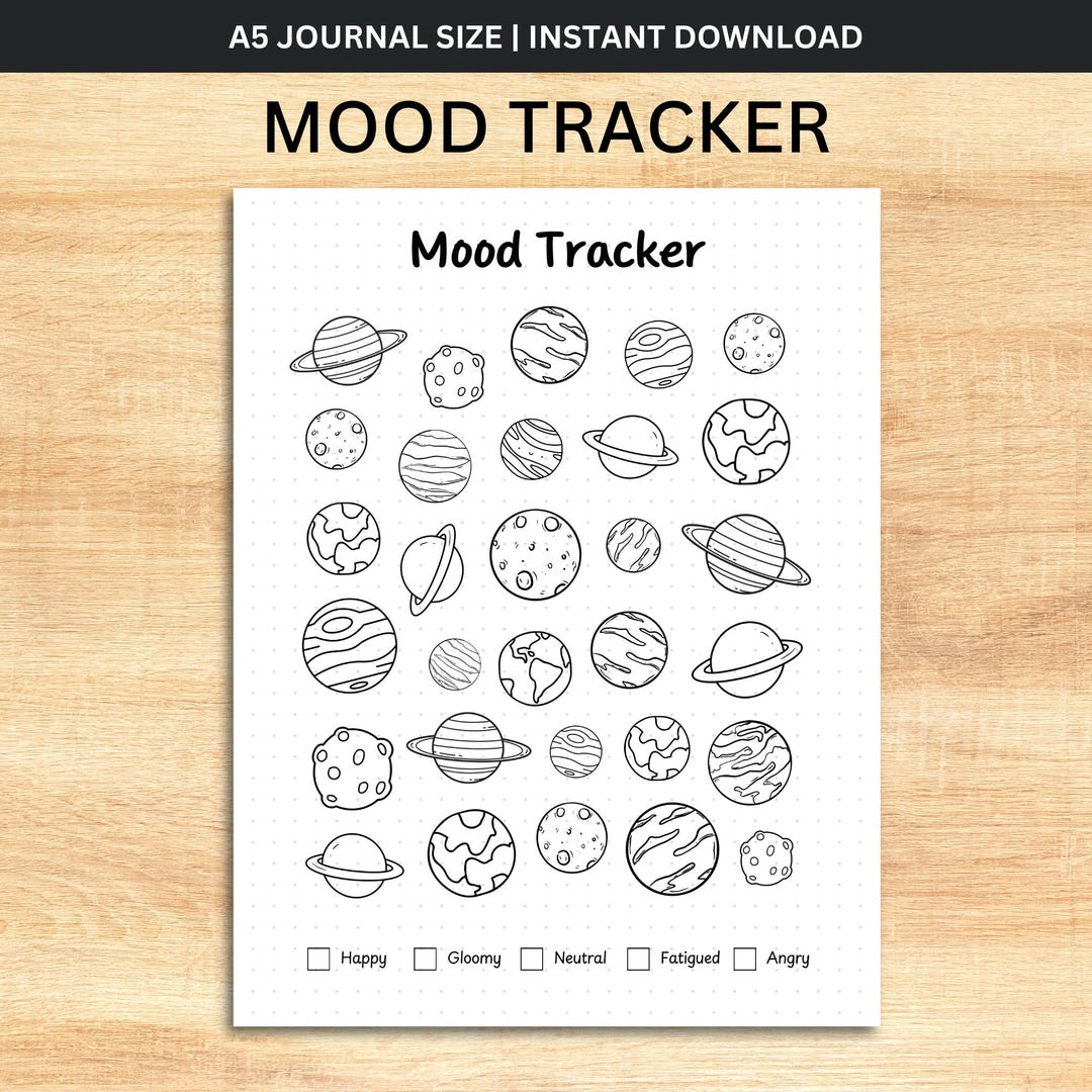 Planet Mood Tracker, Dot Grid Journal, A5 Journal Printable, Therapy ...