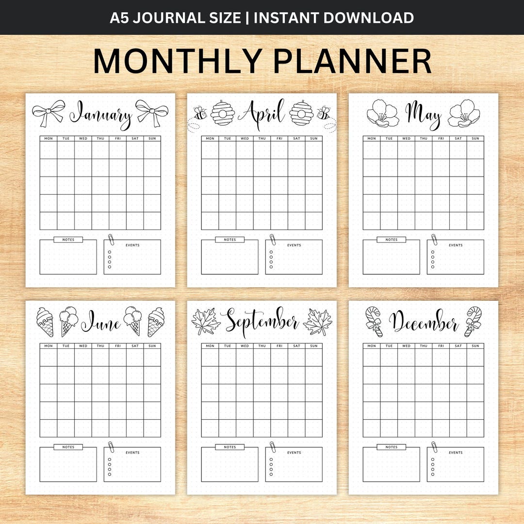 12 Months Planner Page - Printable Journal - Planner Printable - Bullet ...