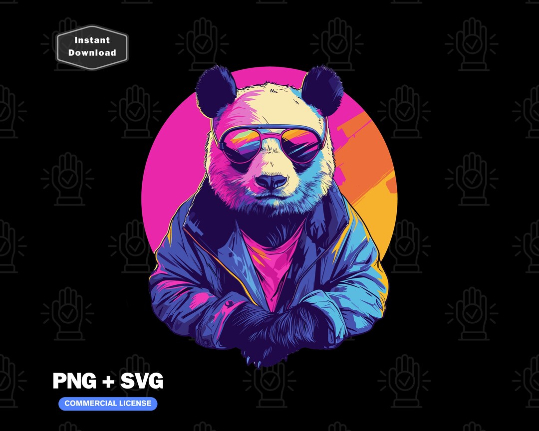 Cool Panda Bear SVG Design, Synthwave, PNG Art for Sublimation, Panda ...