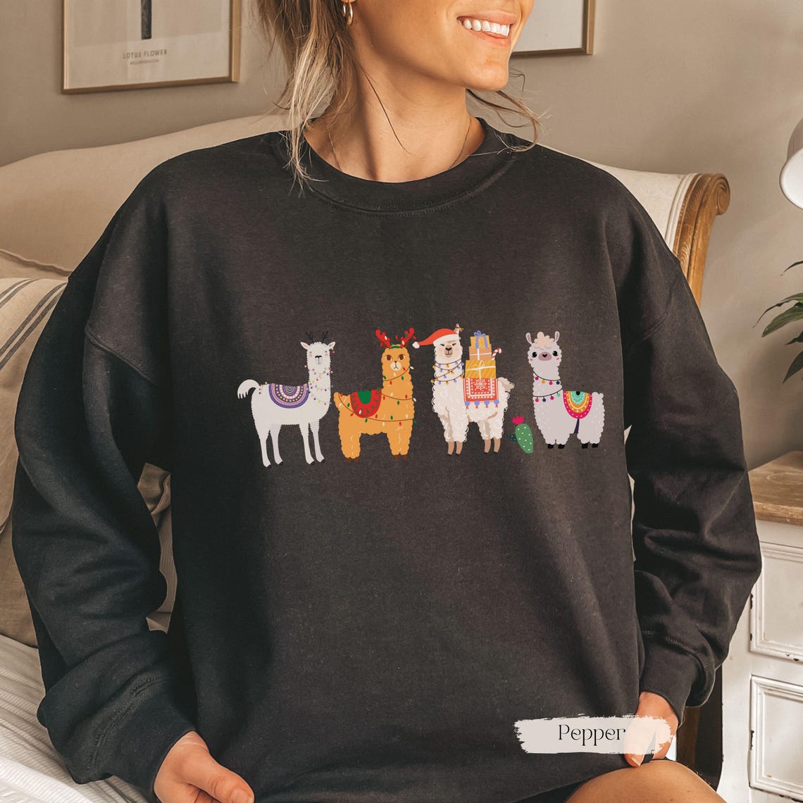 Christmas Llamas Sweatshirt, Llama Lover Gift, Womens Christmas ...