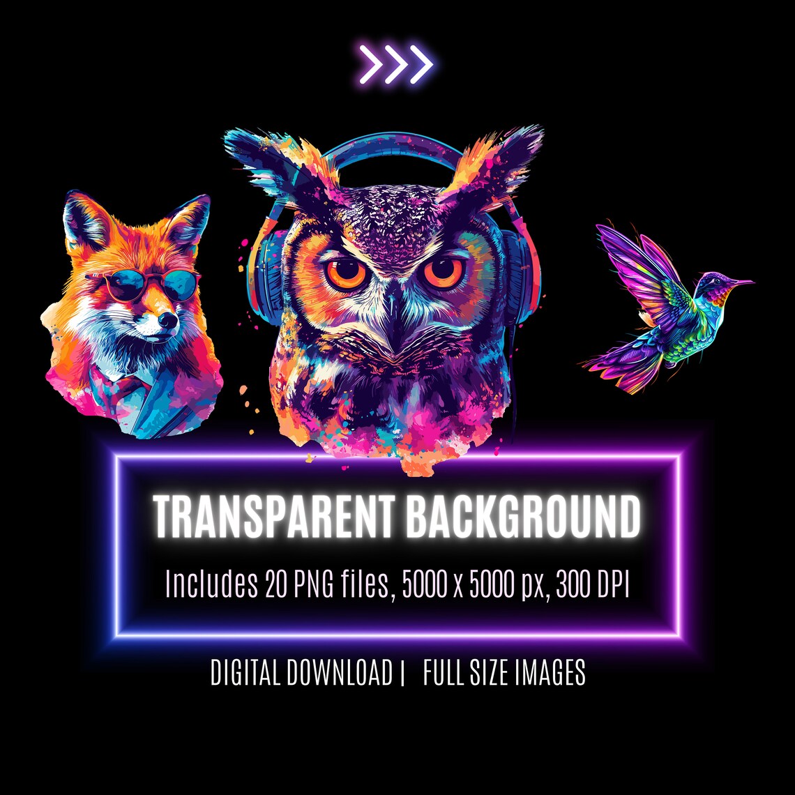 Neon Animals SVG and PNG Bundle, PNG Art for Sublimation, Dtf Designs ...