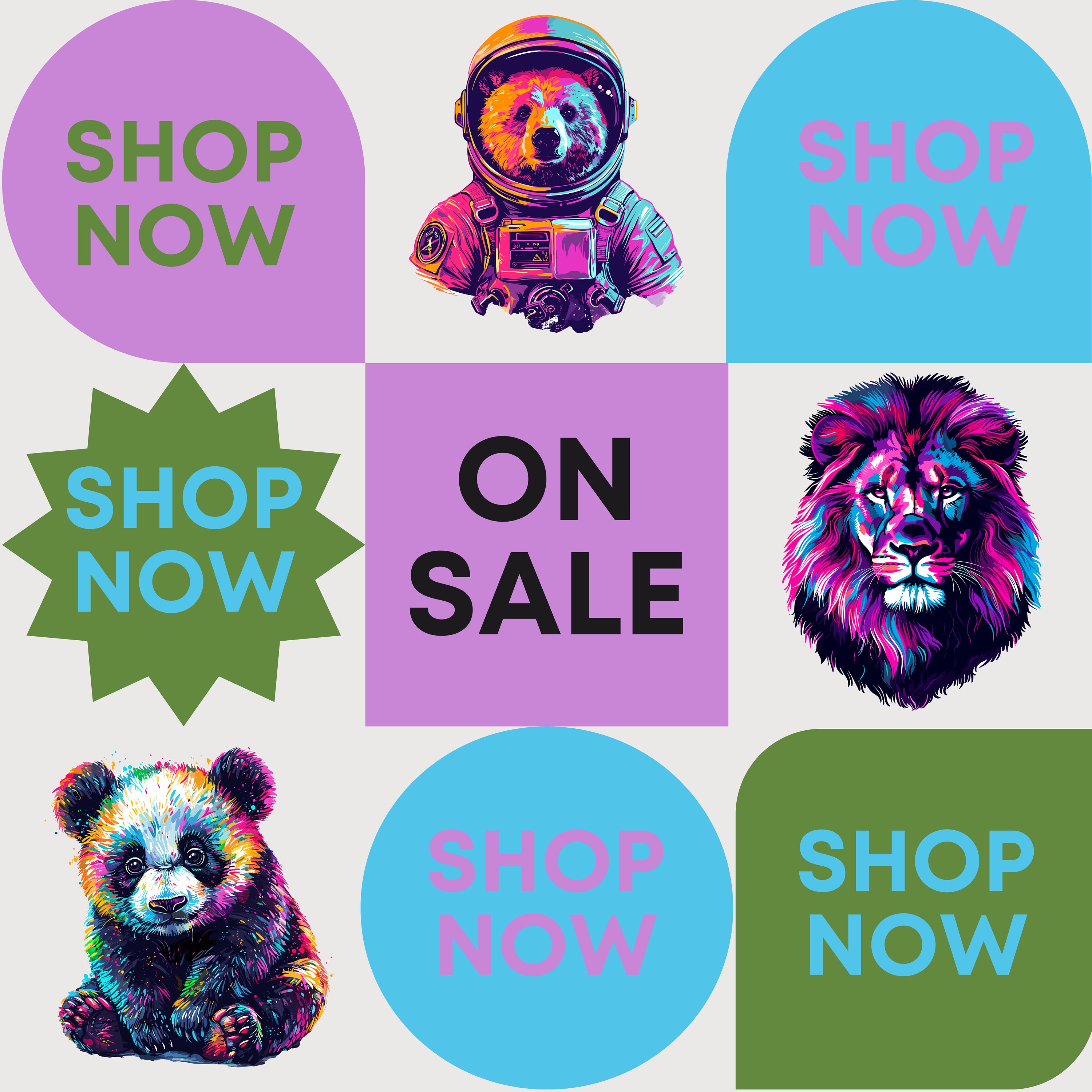 Neon Animals SVG and PNG Bundle, PNG Art for Sublimation, Dtf Designs ...