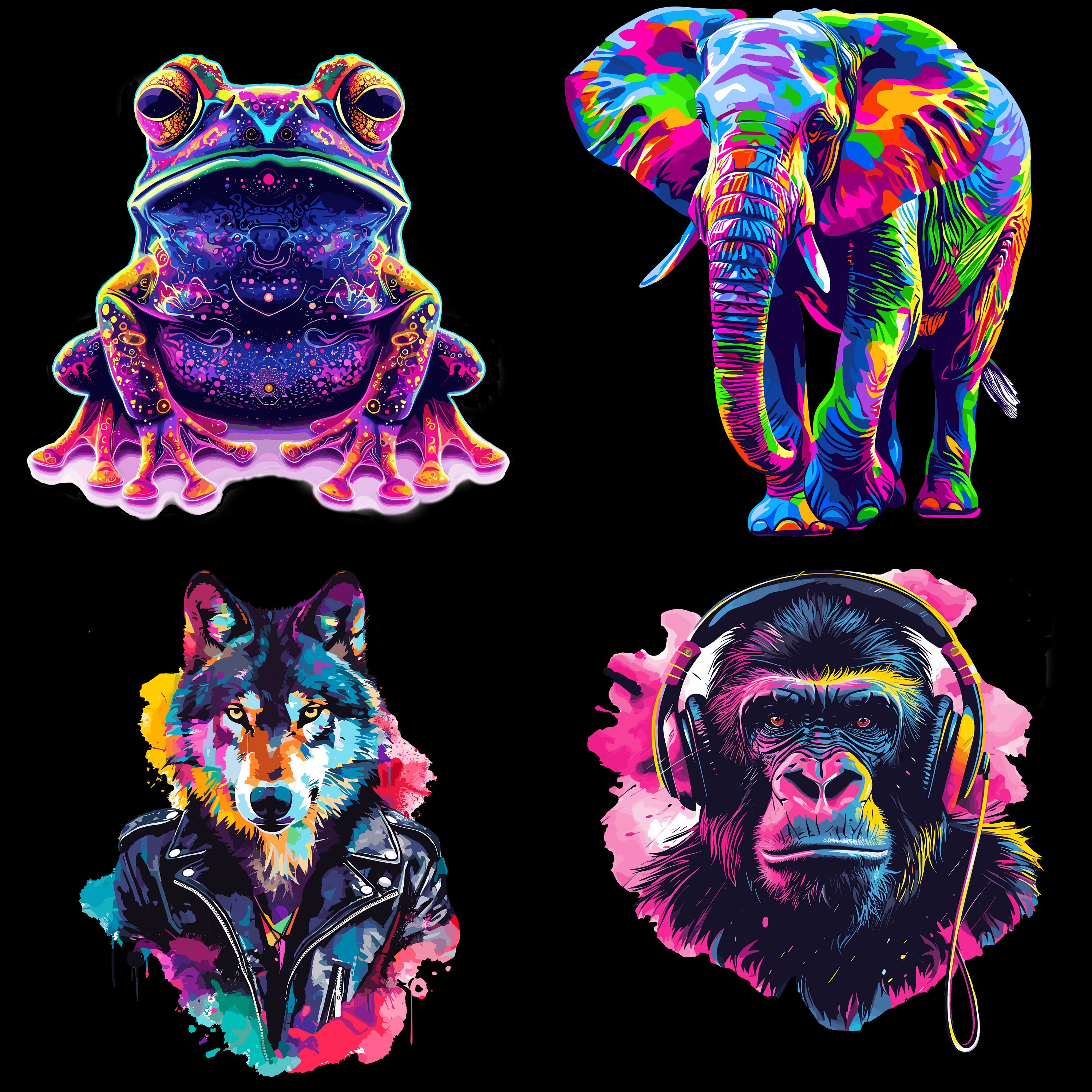 Neon Animals SVG and PNG Bundle, PNG Art for Sublimation, Dtf Designs ...