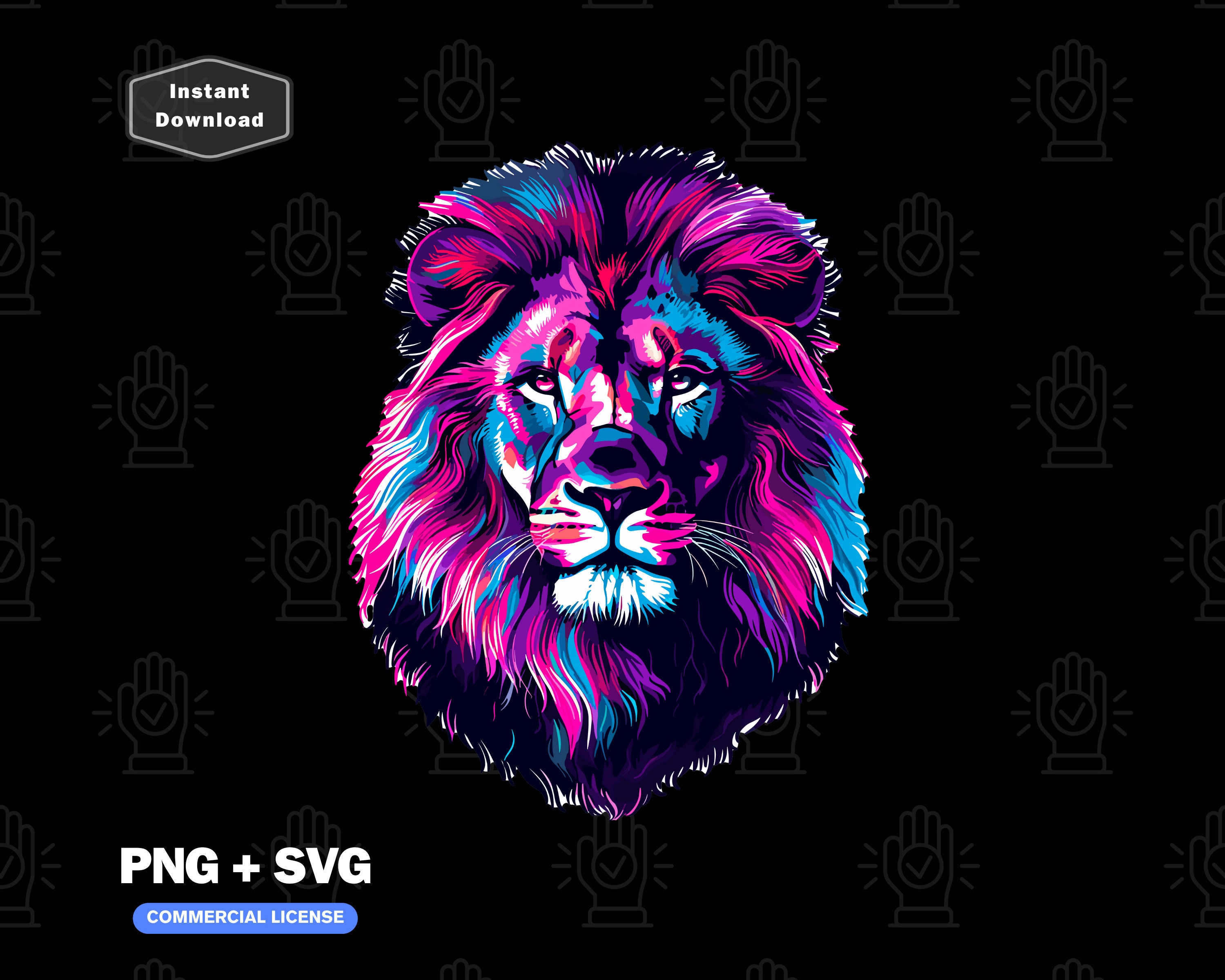 Neon Lion Head SVG Design, PNG Art for Sublimation, Lion Vector Design ...