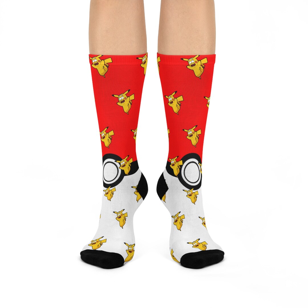 Rickachu | Black and Red | Cartoon | Cushioned Crew Socks - Etsy
