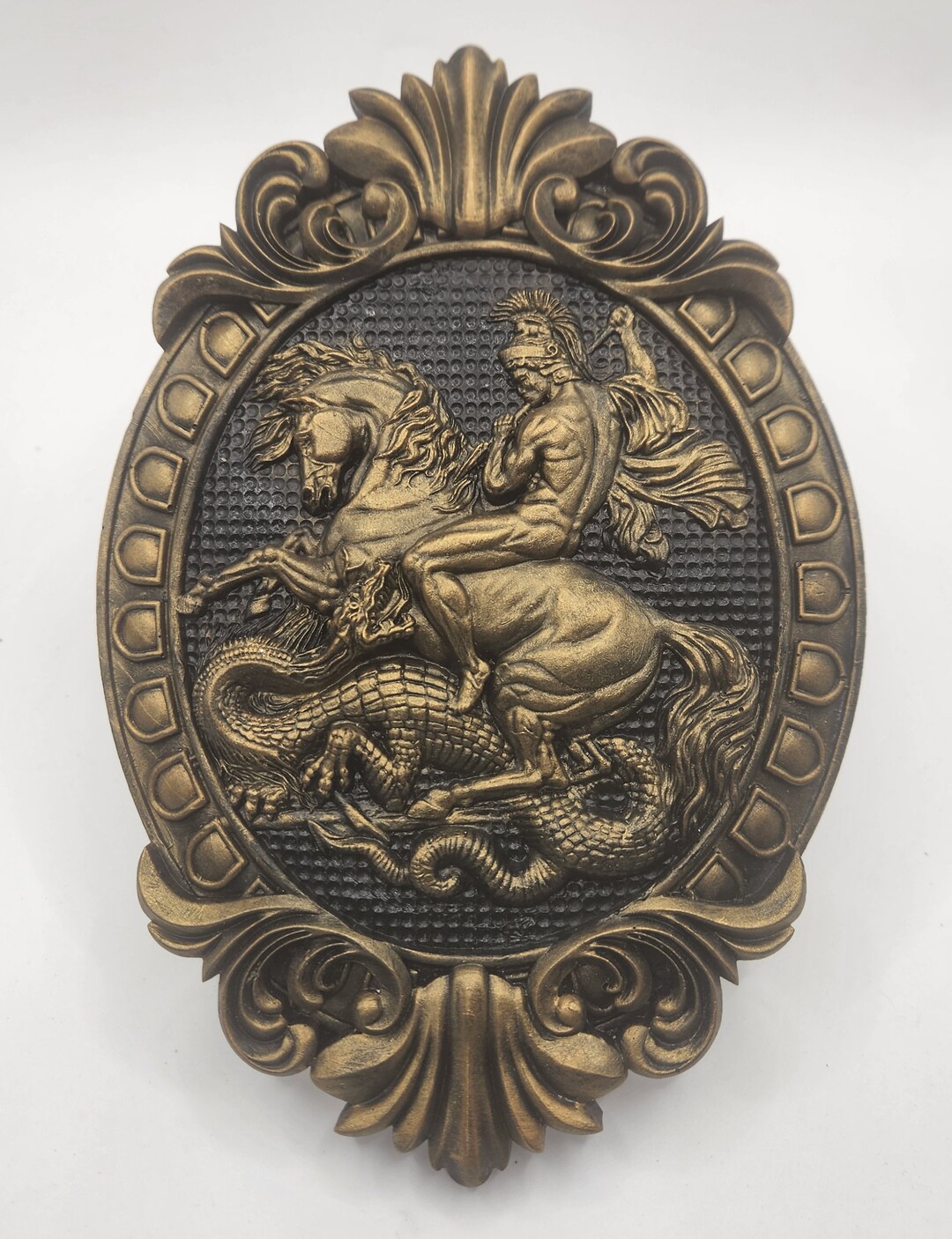 St George | Saint | Wall Mounted Plaque | Black and Gold - Etsy