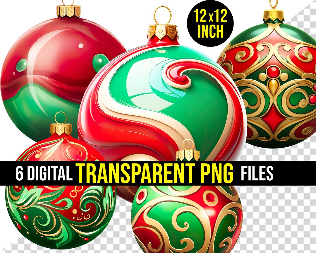 Festive Christmas Baubles PNG Clipart 6 Round Ornaments - Etsy