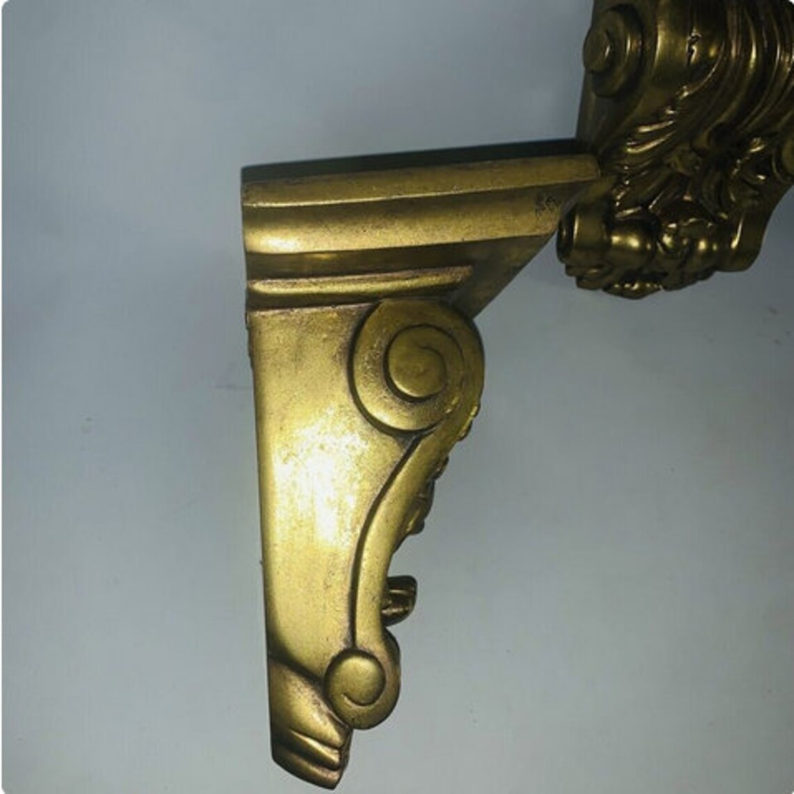 2 Pcs Wall Corbel Pair of Hollywood Regency Gold Gilt Corbels Shelf Sconce Tall Wooden Fireplace ...
