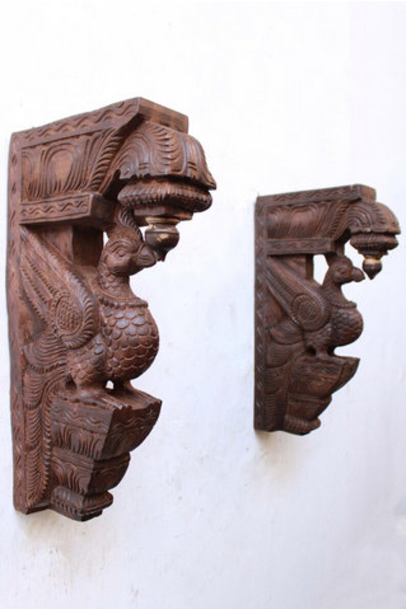Wall Bracket Corbel Pair Bird Statue Peacock Sculpture Vintage Antique ...
