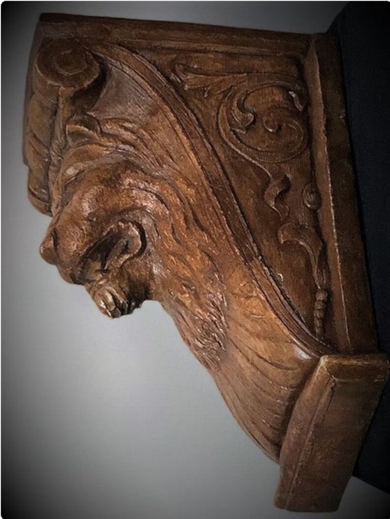 1 Pcs Corbels Bracket LION Face Scroll Shelf ARCHITECTURAL Accent Wood ...