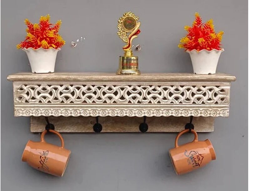 Wooden Wall Shelf With Hooks /wall Shelf/home Decor/wall Decor/wall ...