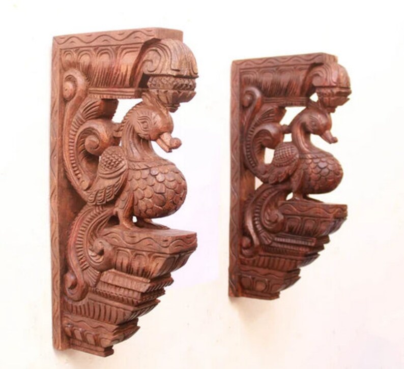 Wall Hanging Home Temple Mandir Garden Decor Art Wooden Wall Bracket ...