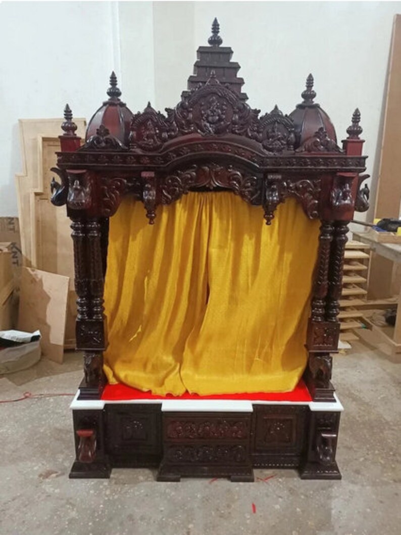 70''traditional Wood Temple Home Temple, Pooja Mandir Carved Wooden ...