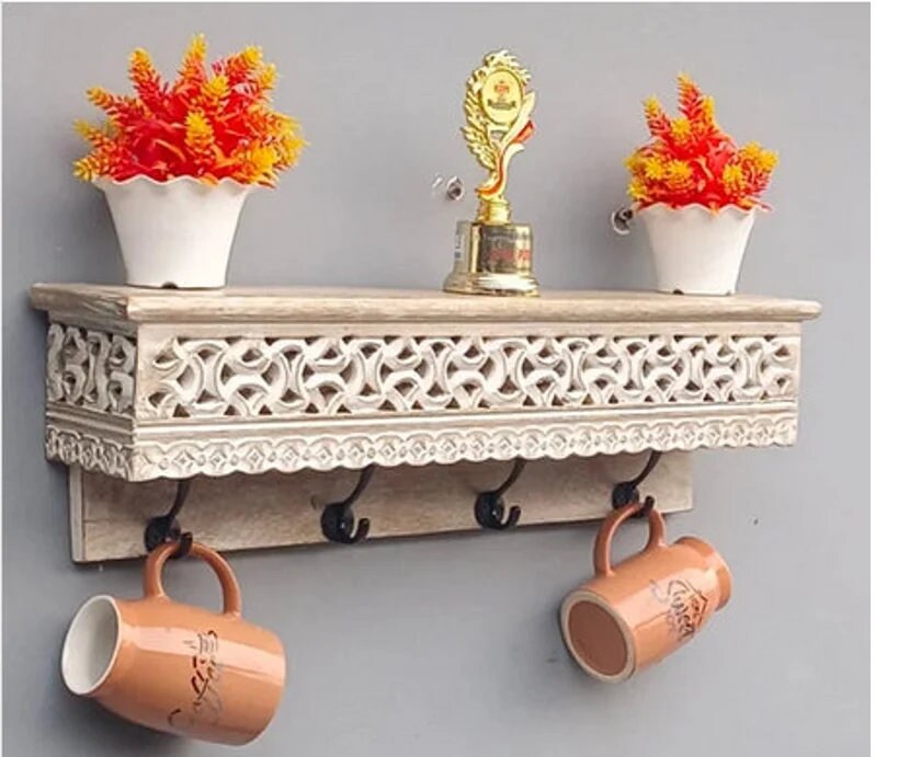 Wooden Wall Shelf With Hooks /wall Shelf/home Decor/wall Decor/wall ...