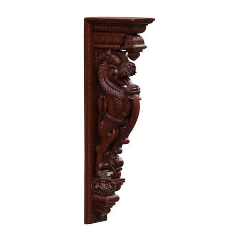 Lion Yali Dragon Statue Wooden Pair of Wall Bracket Wall Bracket Corbel ...