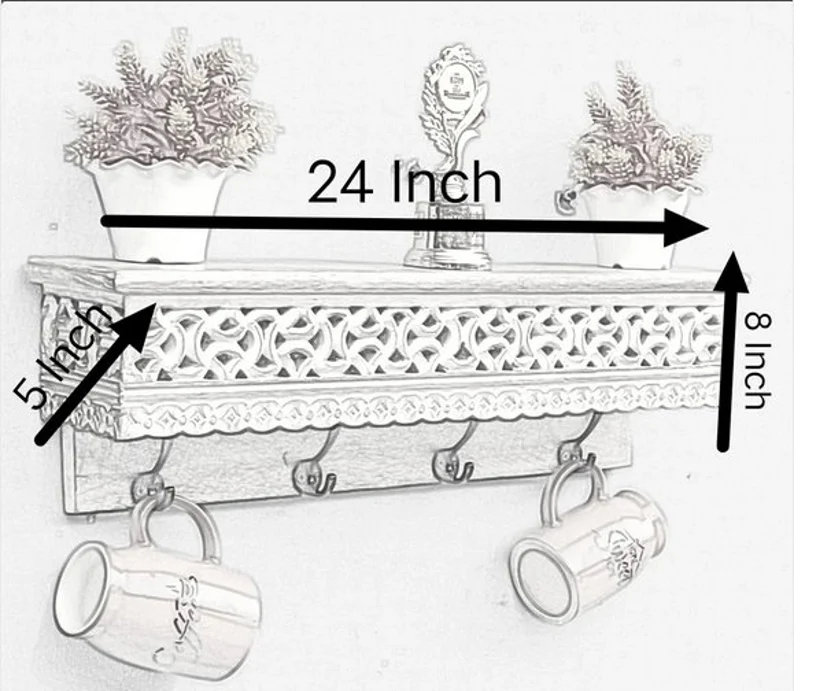 Wooden Wall Shelf With Hooks /wall Shelf/home Decor/wall Decor/wall ...