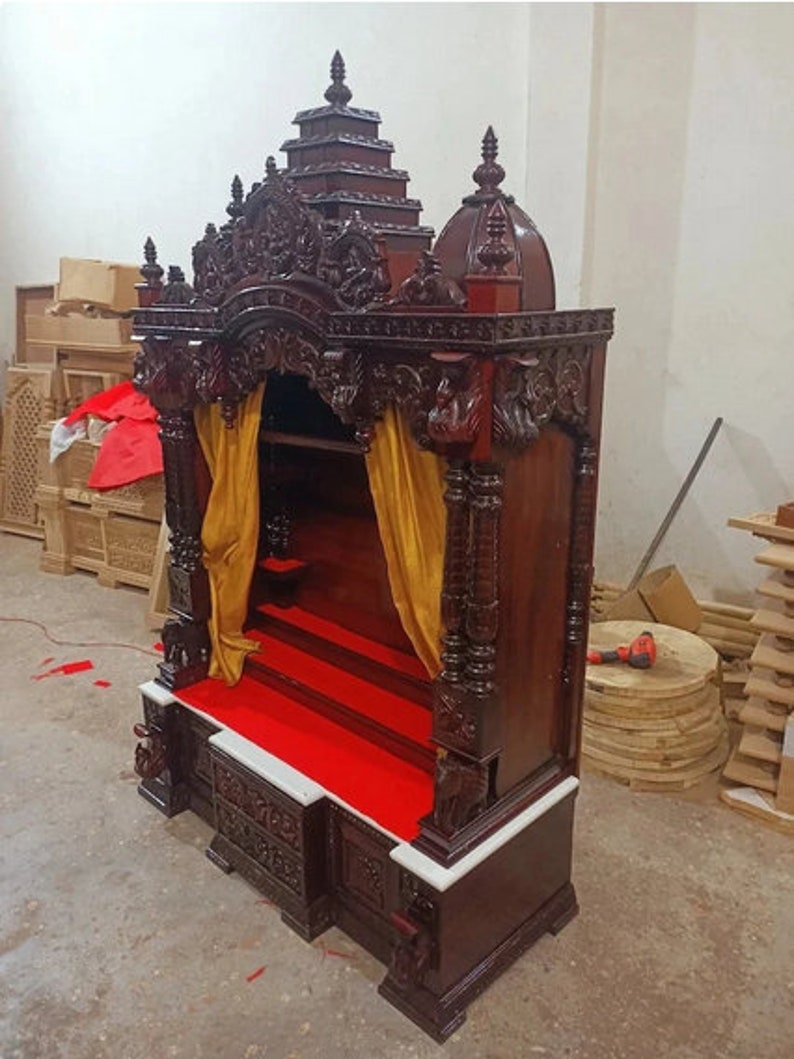 70''traditional Wood Temple Home Temple, Pooja Mandir Carved Wooden ...