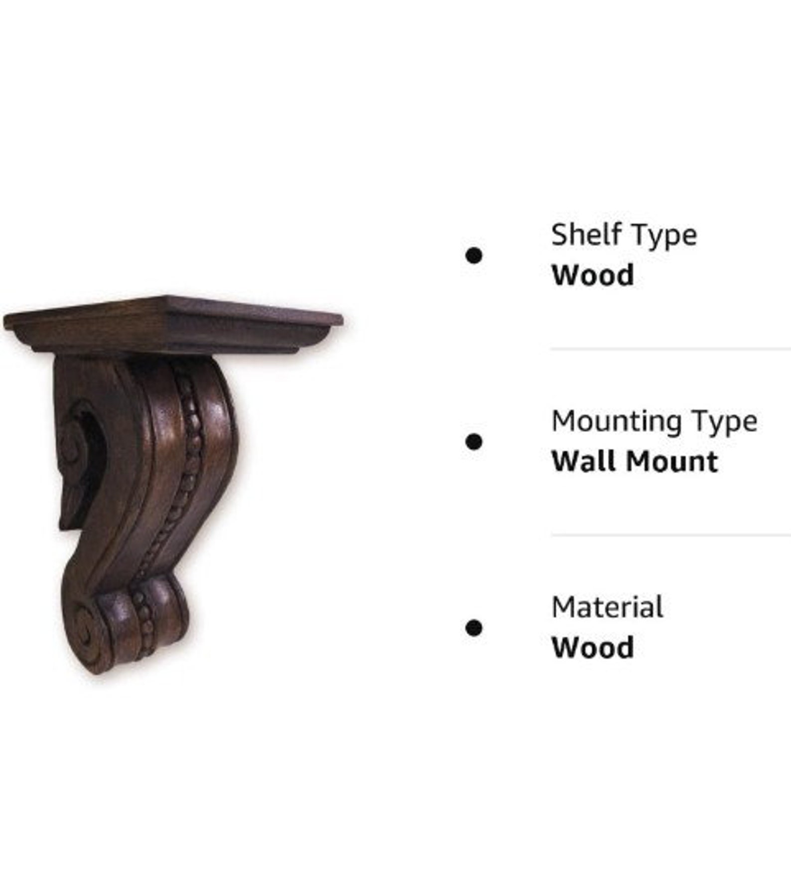 Wooden Wall Corbel Bracket / Floating Shelf, Handcarved 10 Inch (medici ...