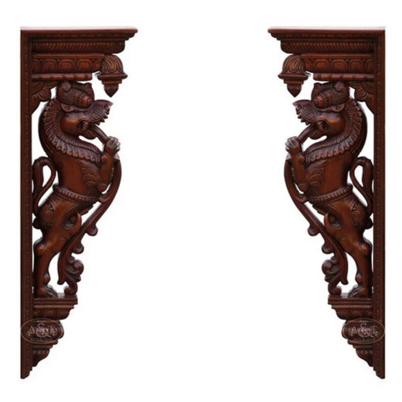 Lion Yali Dragon Statue Wooden Pair of Wall Bracket Wall Bracket Corbel ...