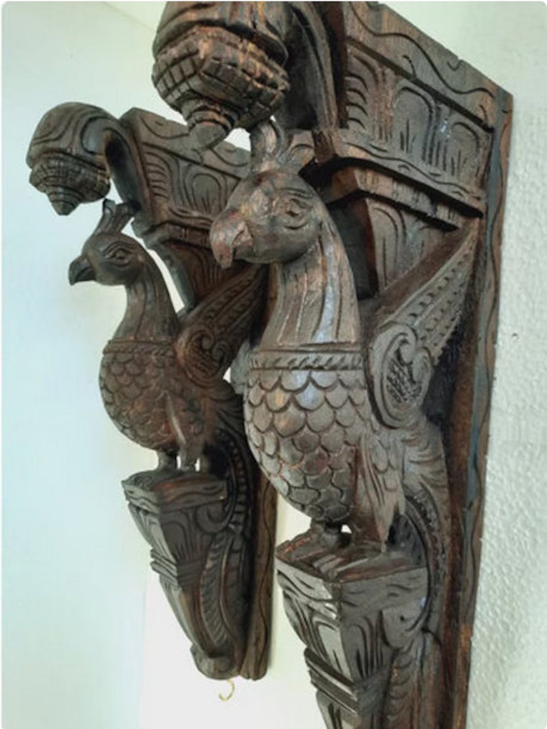 2 Pcs Wall Bracket Peacock Pair Bird Corbel Pair With Brass Bells ...