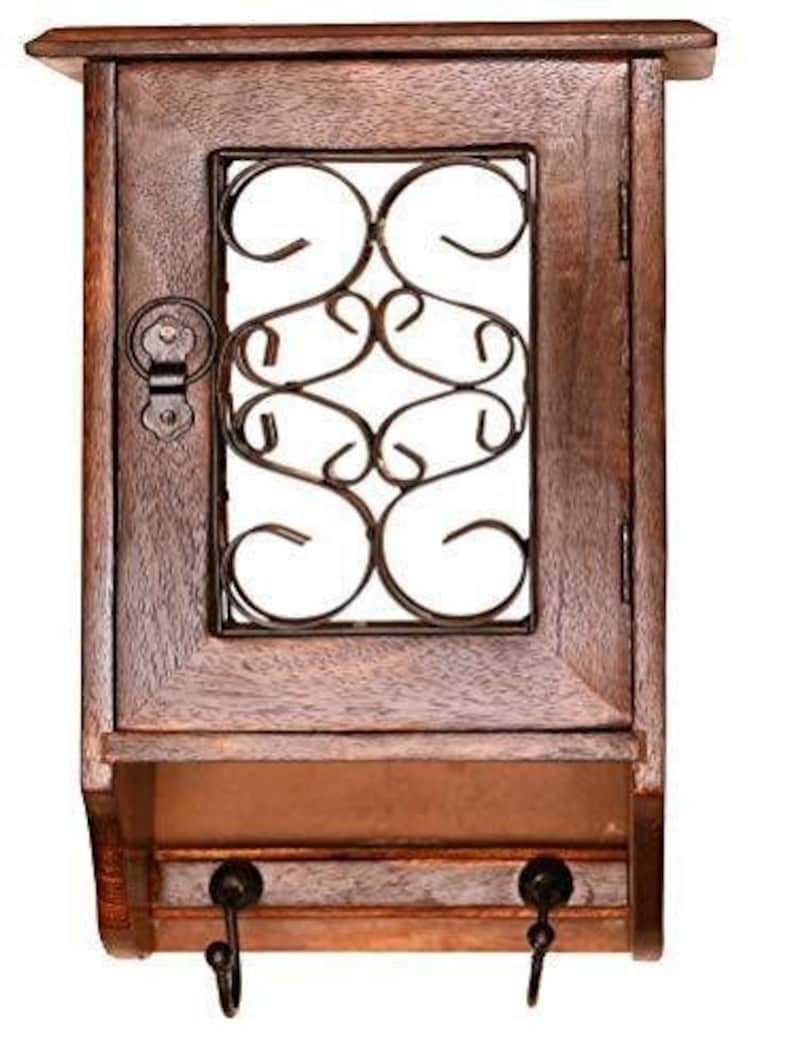 Home Decor Key Box Handcrafted Wooden Box Ring Hanger Hooks Safe Key ...