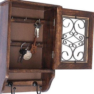 Home Decor Key Box Handcrafted Wooden Box Ring Hanger Hooks Safe Key ...