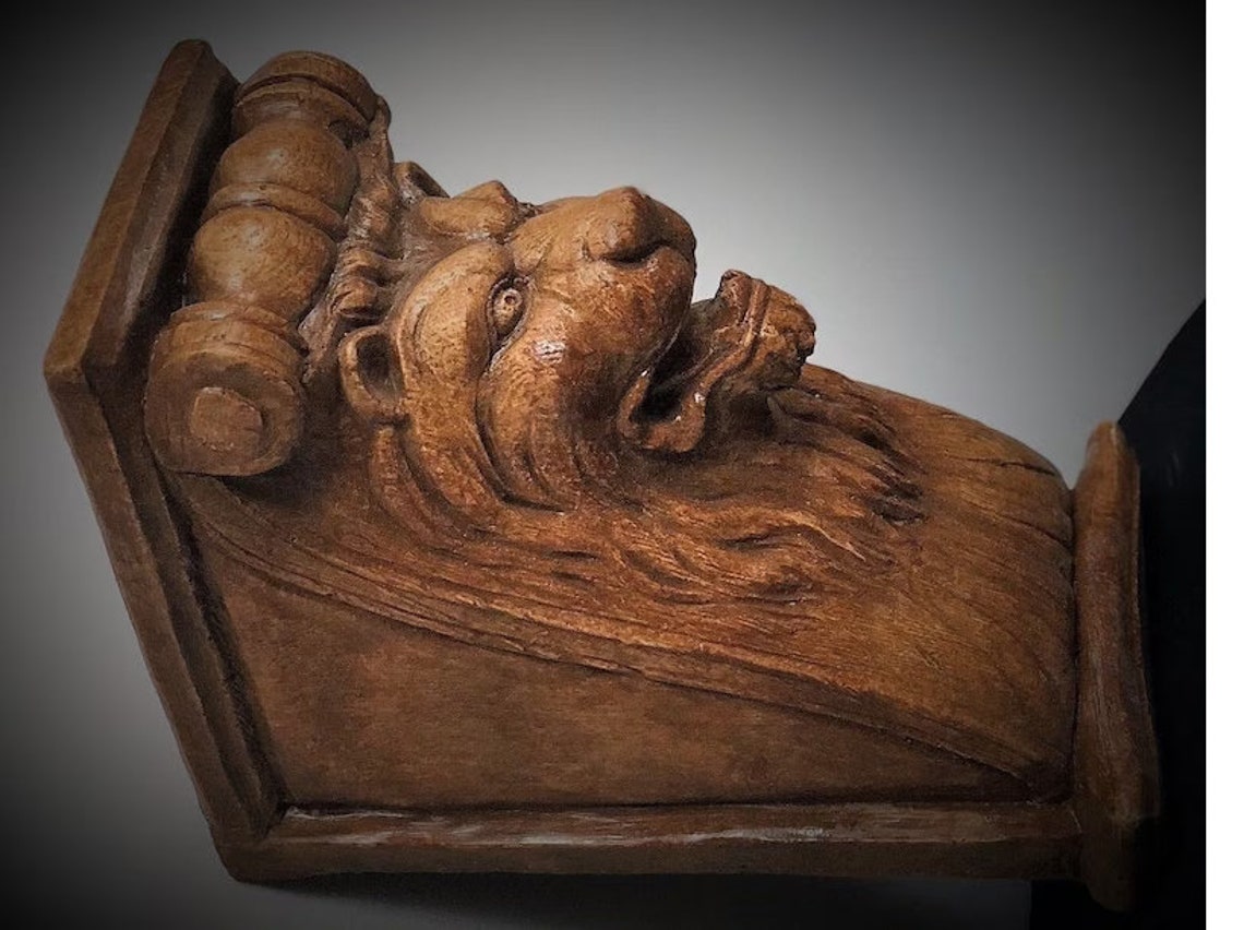 1 Pcs Corbels Bracket LION Face Scroll Shelf ARCHITECTURAL Accent Wood ...