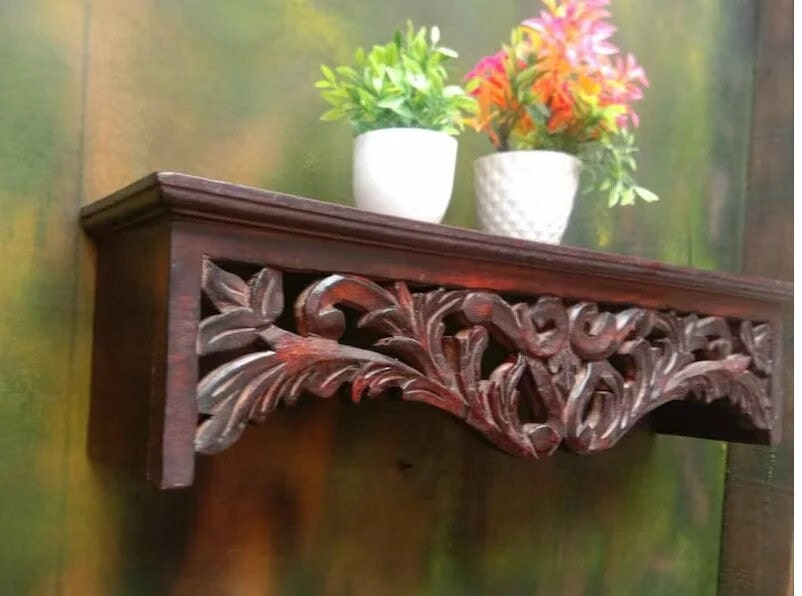 Wooden Wall Shelves Floating Shelve Handcrafted Shelf/ Wood Carving ...