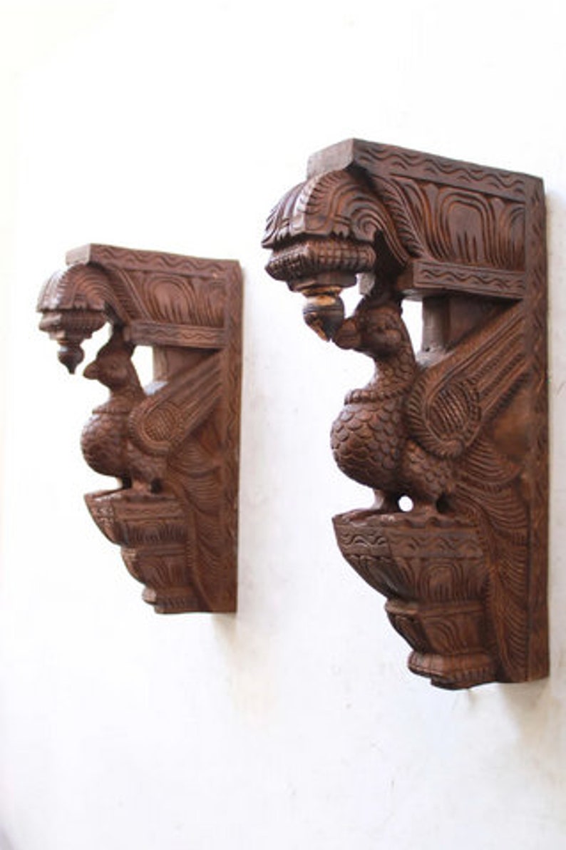 Wall Bracket Corbel Pair Bird Statue Peacock Sculpture Vintage Antique ...