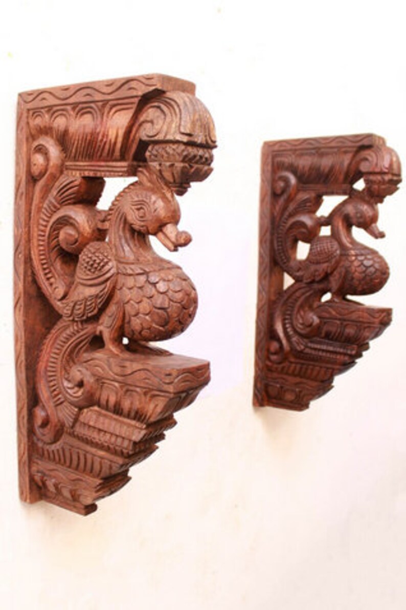 Wall Hanging Home Temple Mandir Garden Decor Art Wooden Wall Bracket ...