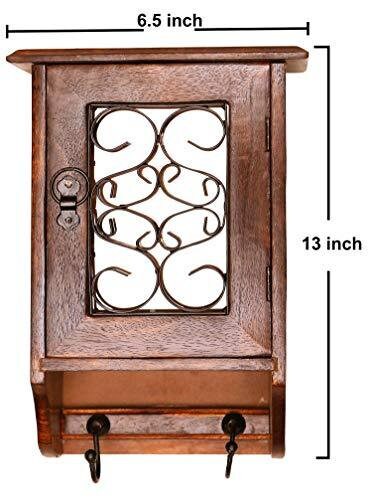 Home Decor Key Box Handcrafted Wooden Box Ring Hanger Hooks Safe Key ...