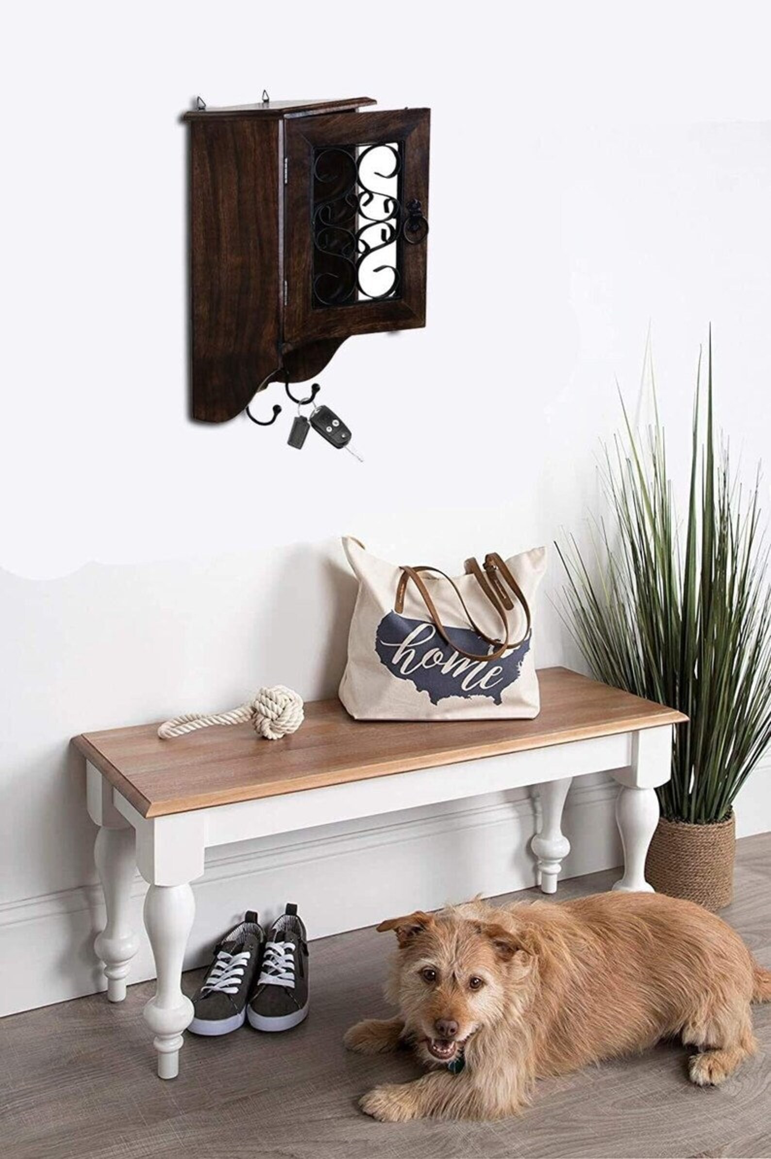 Home Decor Key Box Handcrafted Wooden Box Ring Hanger Hooks Safe Key ...