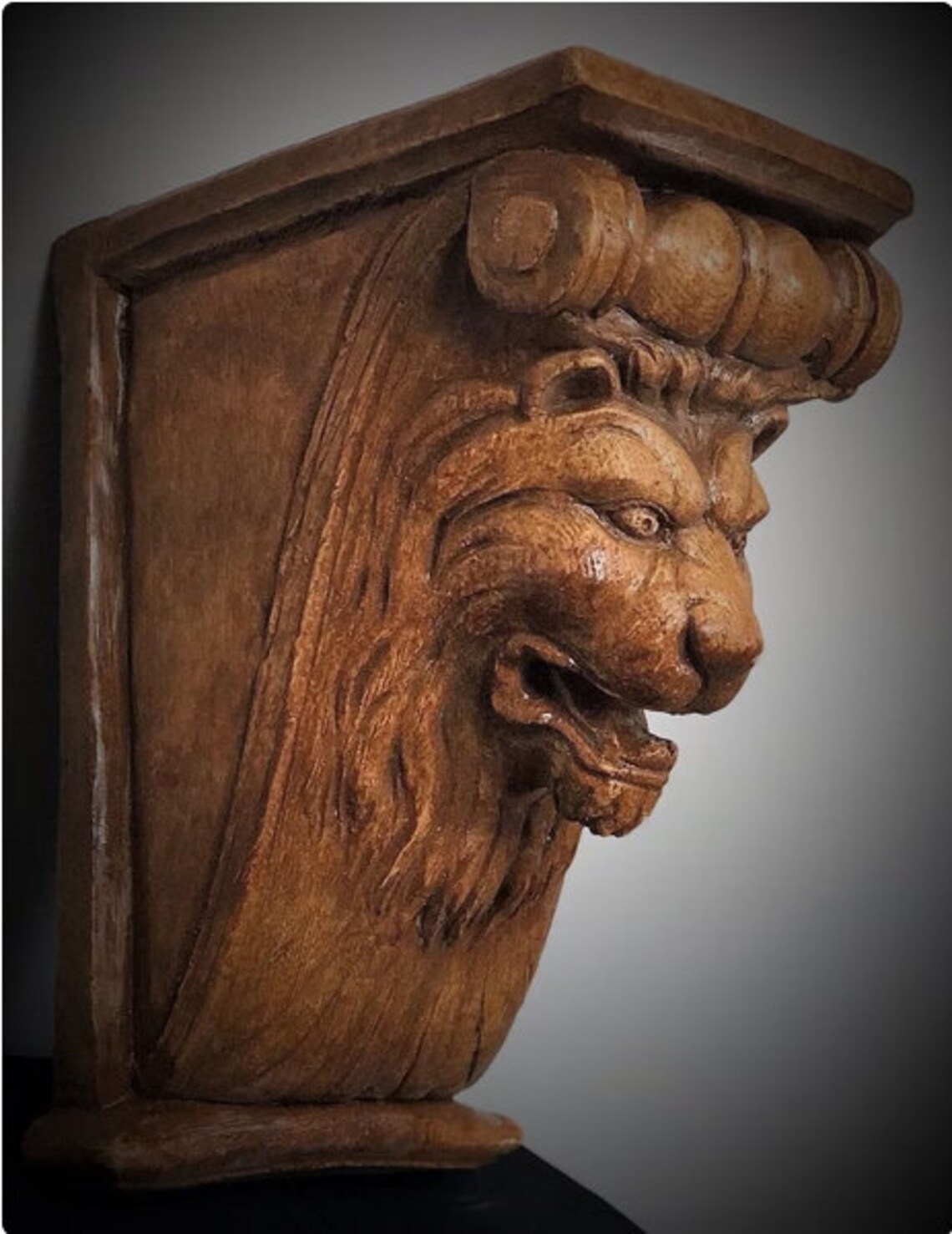 1 Pcs Corbels Bracket LION Face Scroll Shelf ARCHITECTURAL Accent Wood ...