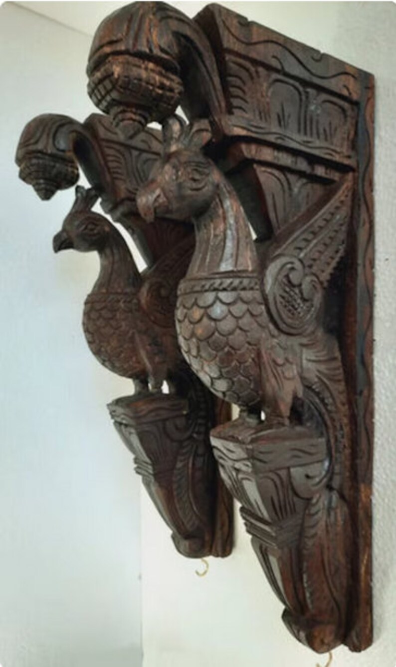 2 Pcs Wall Bracket Peacock Pair Bird Corbel Pair With Brass Bells ...
