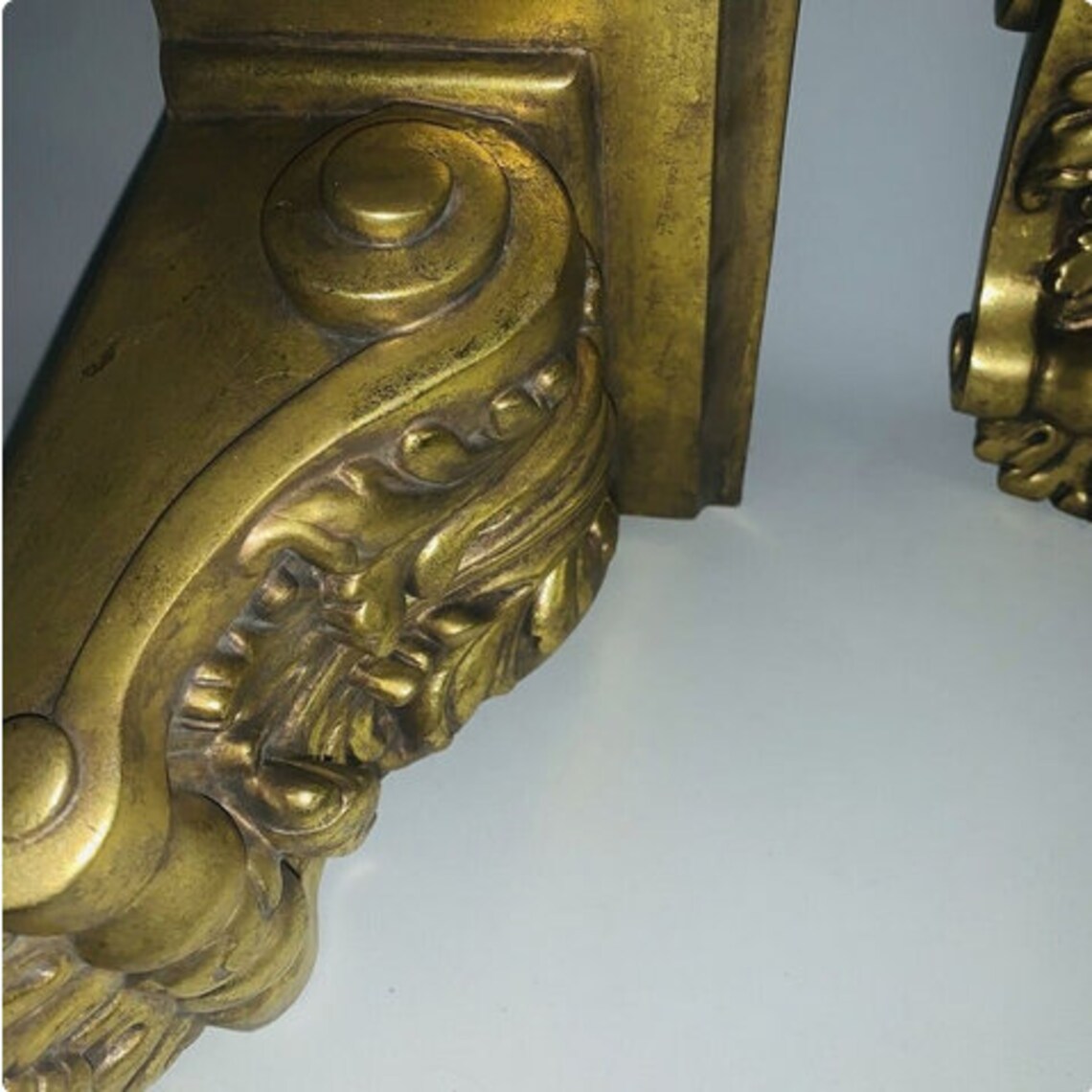 2 Pcs Wall Corbel Pair of Hollywood Regency Gold Gilt Corbels Shelf Sconce Tall Wooden Fireplace ...