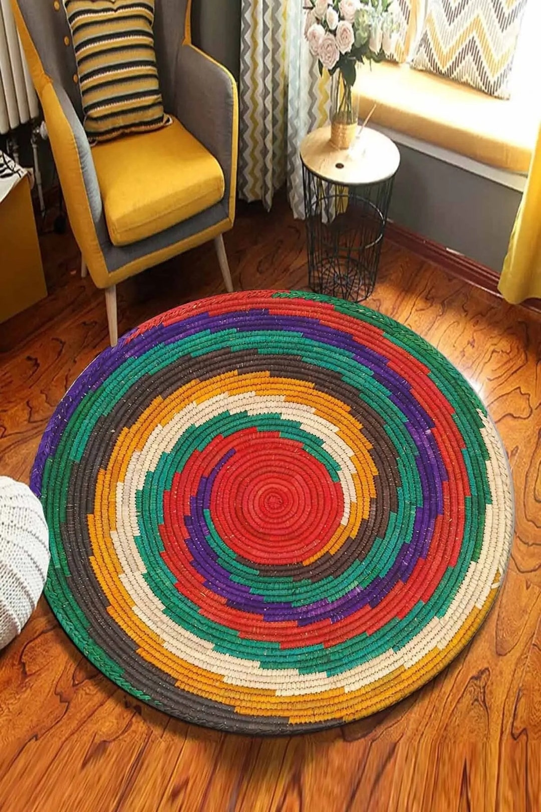 Handmade Colorful Natural Round Jute Rug Bedside Round Rug Circle Rug ...