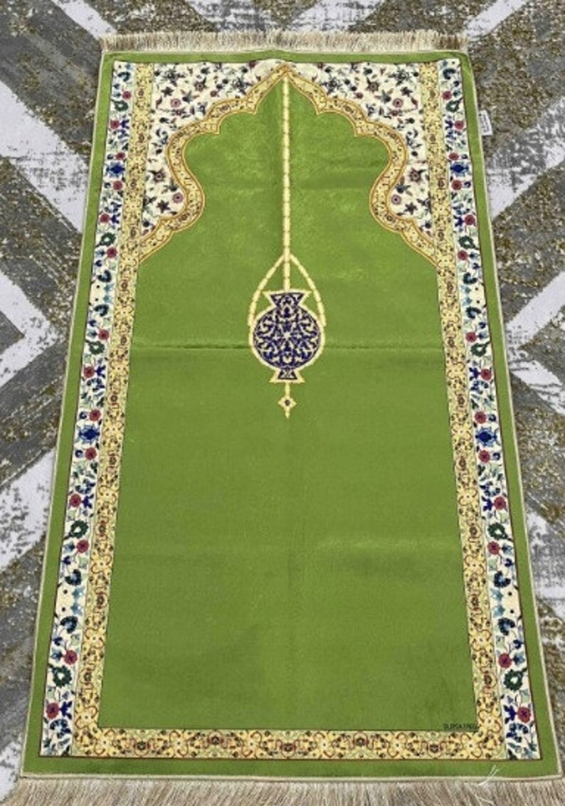 Green Silk Velvet Prayer Meditation Rug,vintage Yoga Mat,sejadah,eid ...
