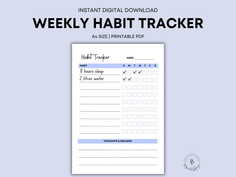 Printable Habit Tracker | A4 Size PDF Download | Self Care Planner ...