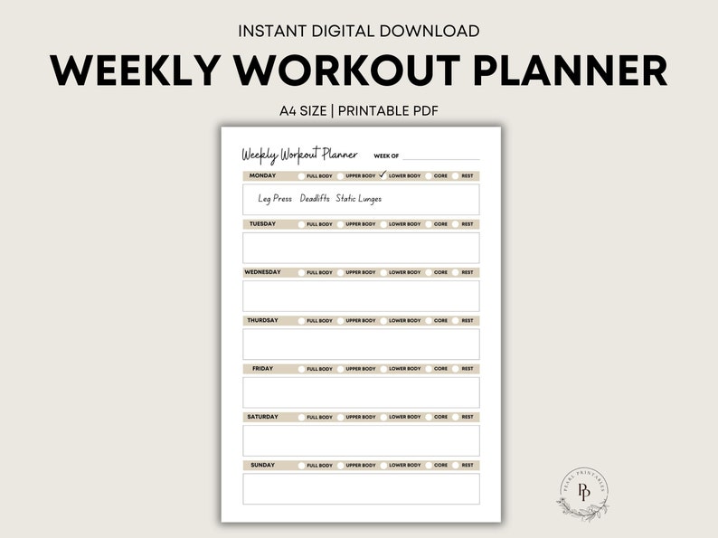 Printable Fitness Planner | Digital PDF Download | A4 Size | Exercise ...