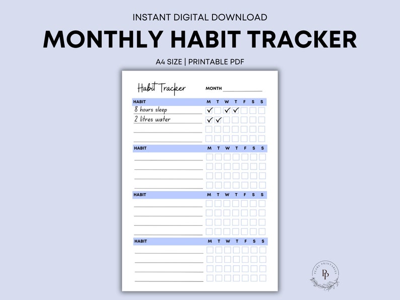 Printable Habit Tracker | A4 Size PDF Download | Self Care Planner ...