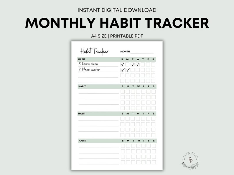 Printable Habit Tracker PDF Download A4 Size Sage Green Weekly Tracker ...